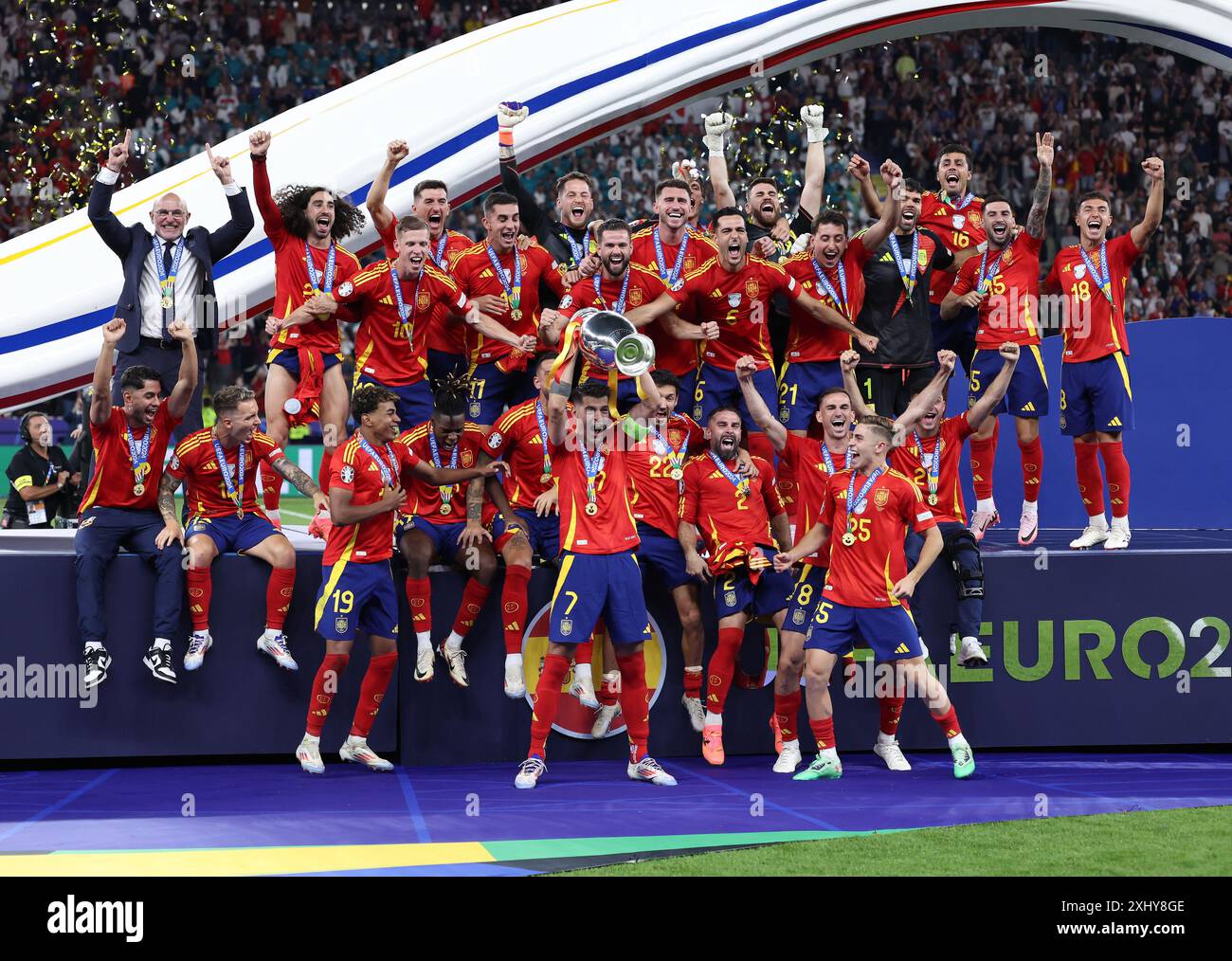 Berlin, Germany, 14th July 2024. Alvaro Morata of Spain celebrates with ...