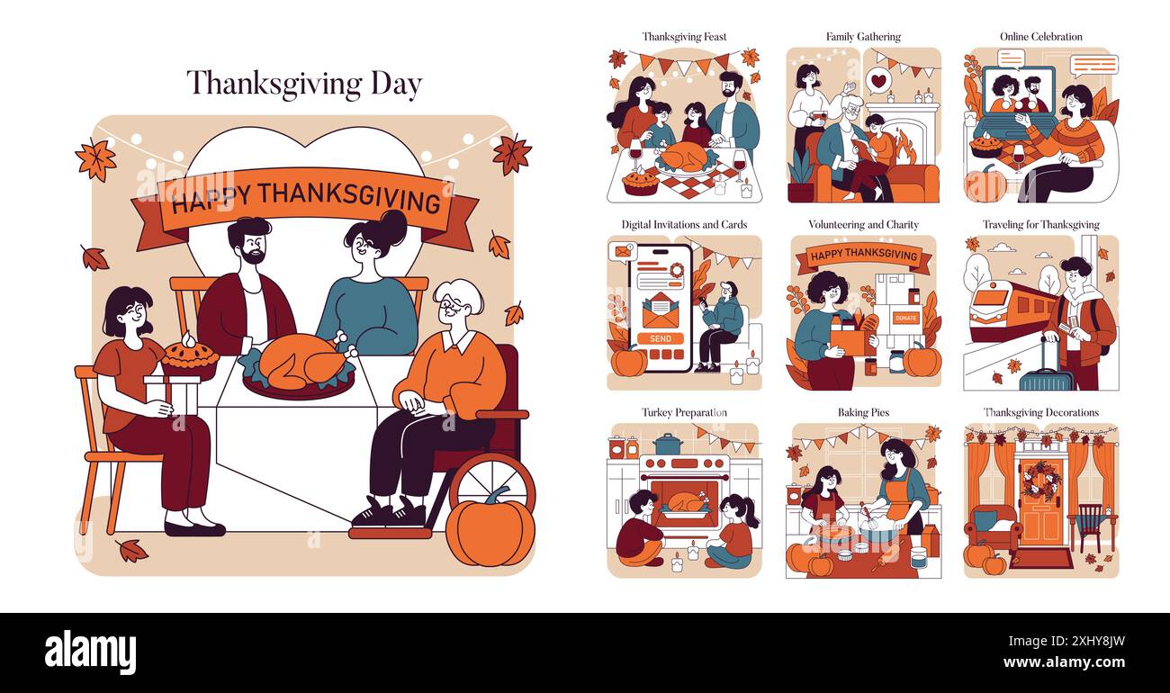 Thanksgiving Day concept. Festive family gatherings, meal preparation ...