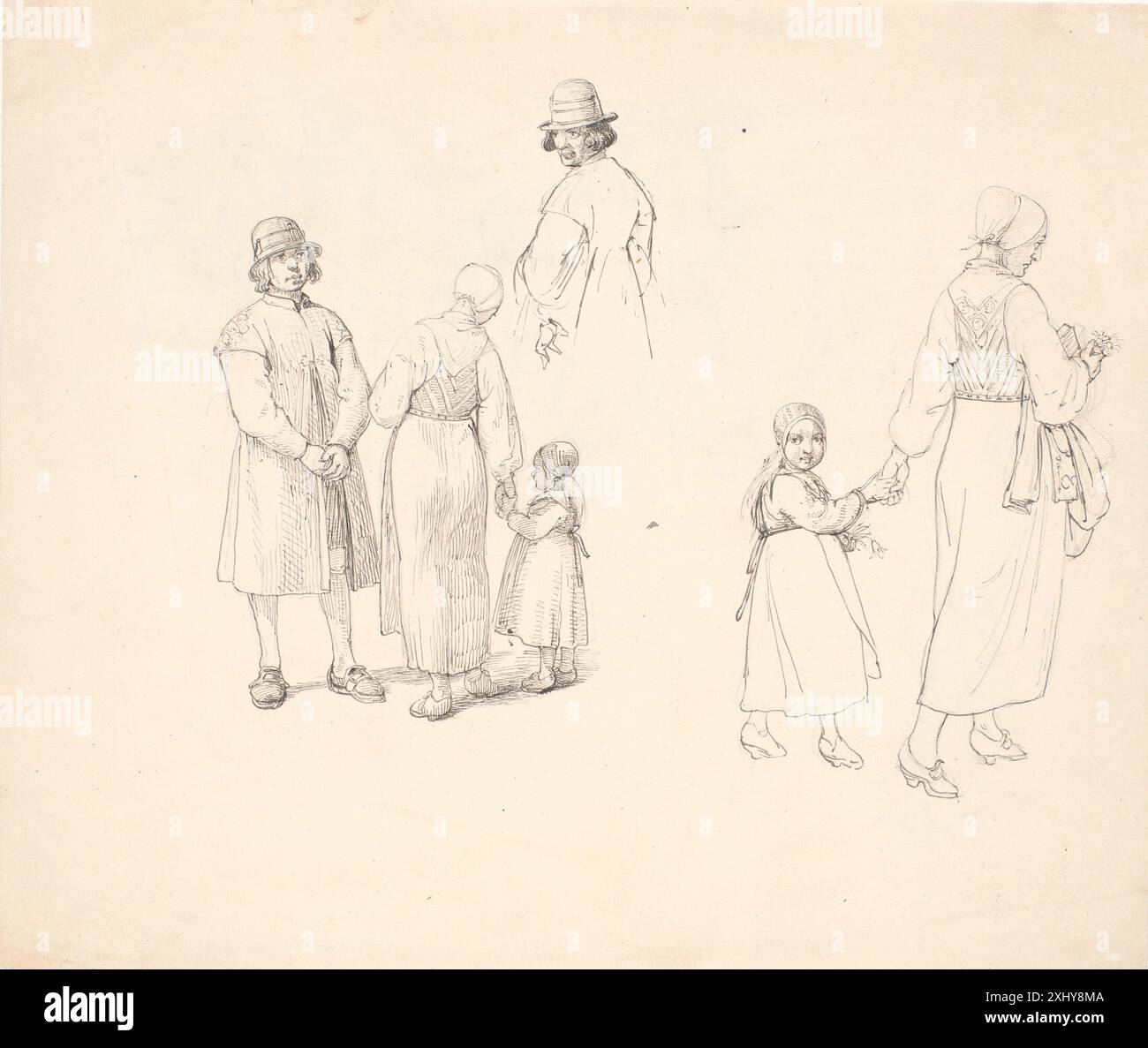 Study magazine with Dalar people Marstrand, Wilhelm 1810 - 1873 Drawing ...