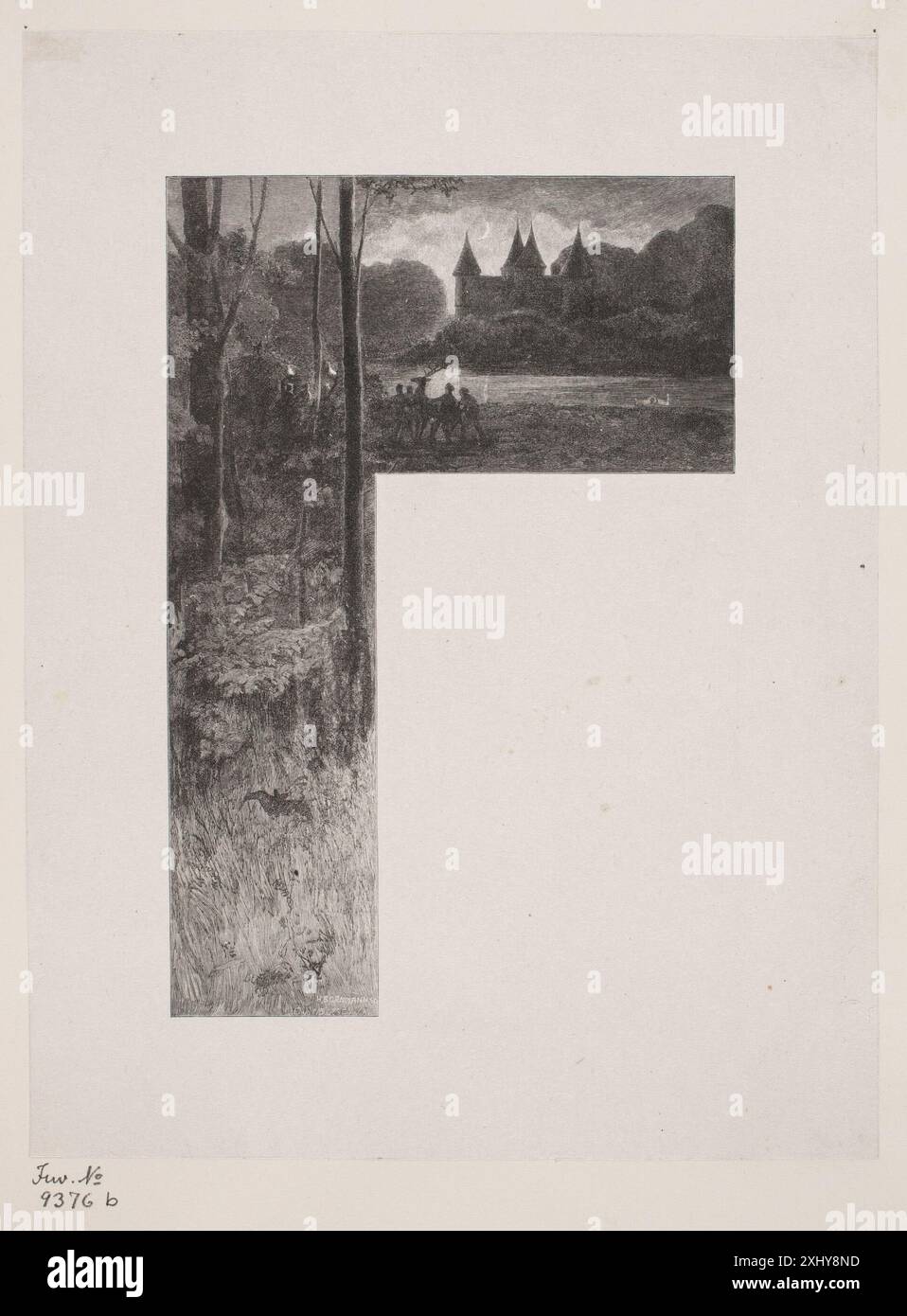 A xylograph print illustrating Christian Winther's poem 'The Hjortens ...
