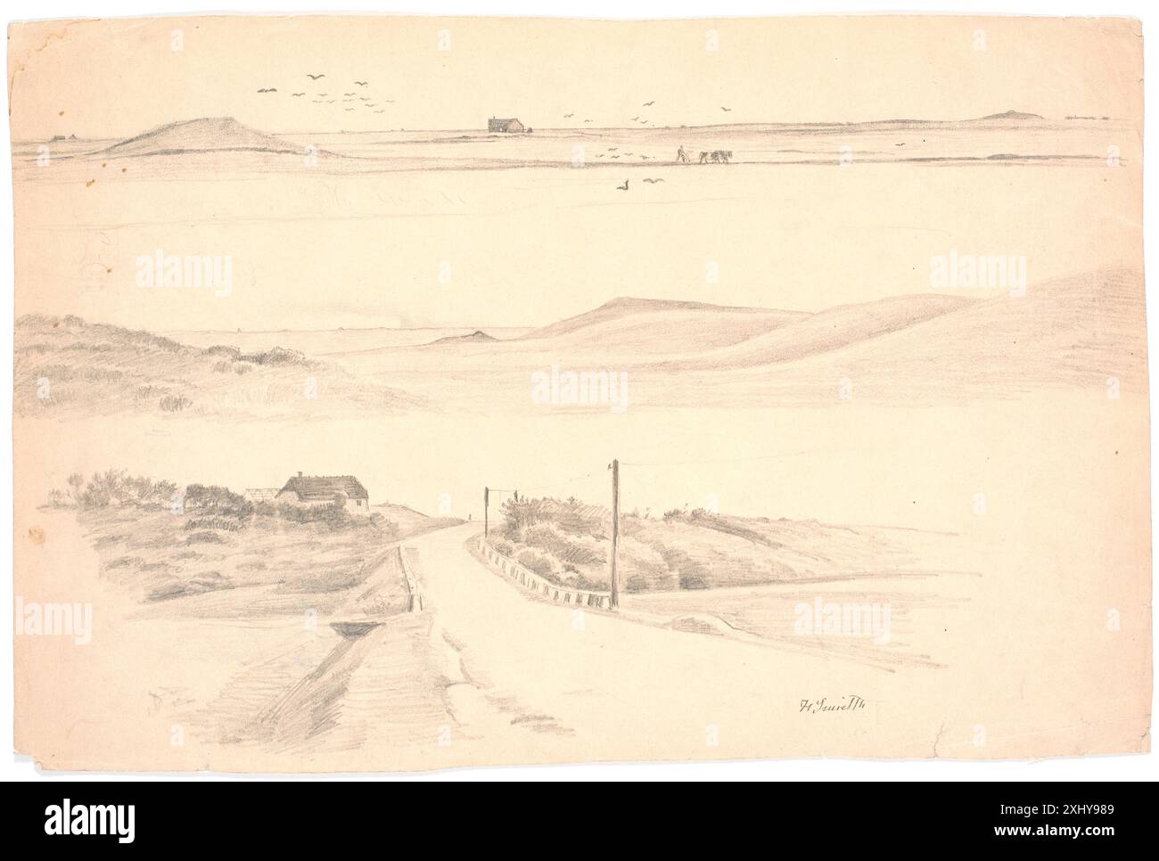 Study magazine with three landscapes from Jutland. Top: Landscape with ...