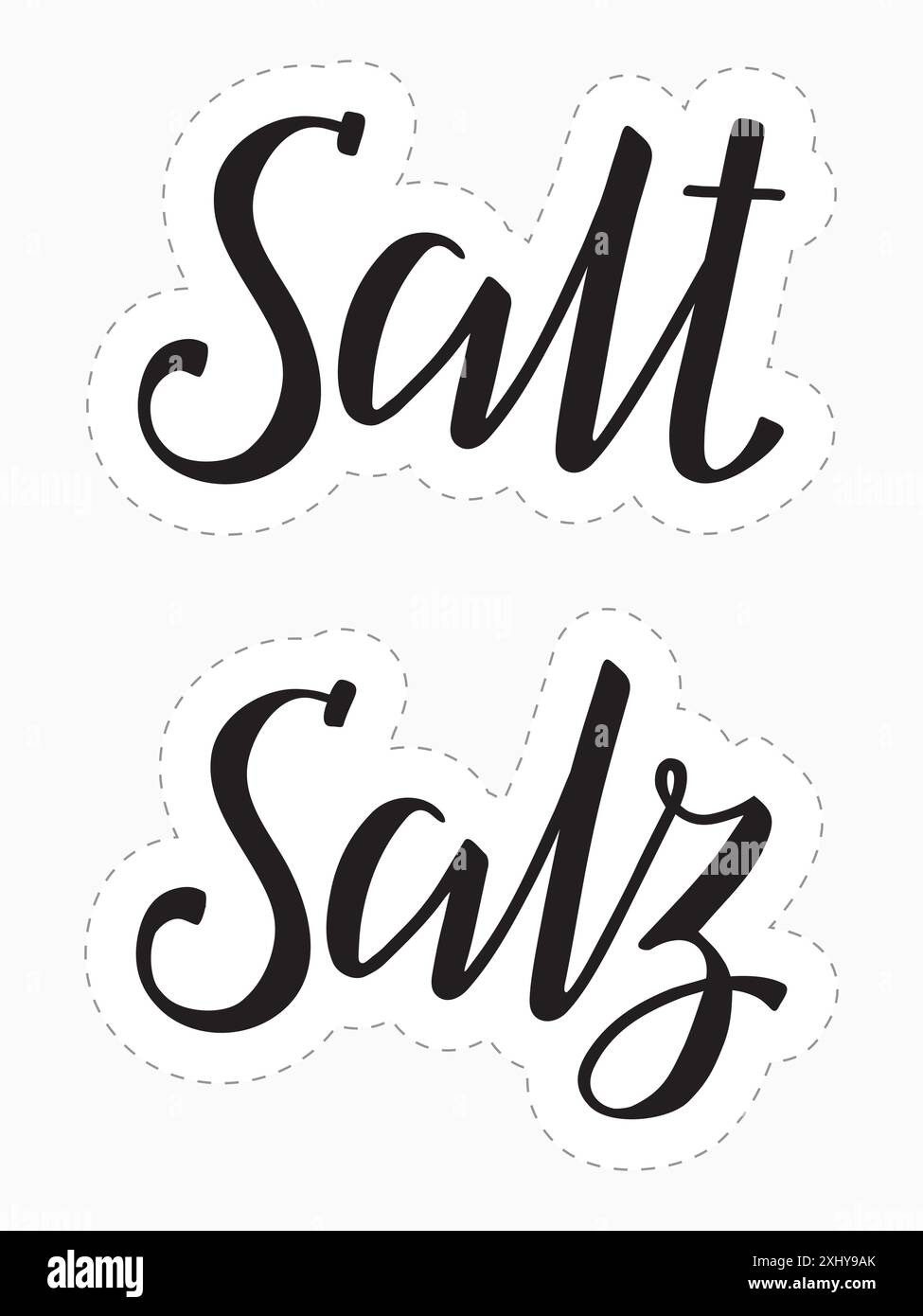 Words Salt and Salz, which means Salt in German, modern brush ink ...