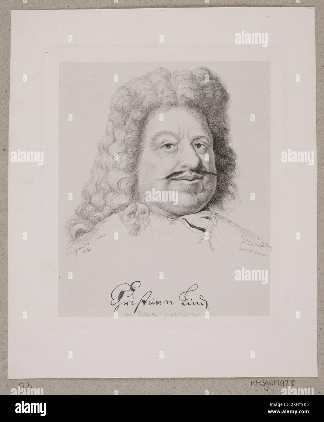 Etching by Julius Magnus-Petersen (1827–1917) depicting Christen Linde ...