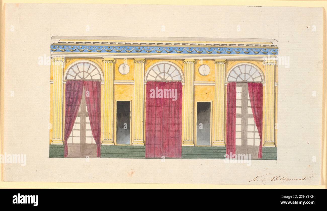 Drawing by Nicolai Abildgaard shows a draft decoration for a window ...