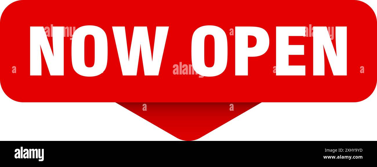 now open sticker. now open sign on transparent background. rectangular ...
