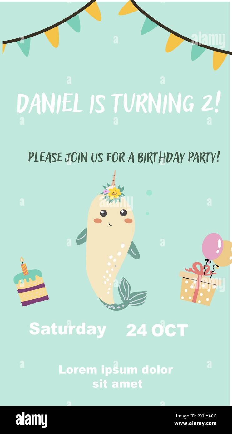 Childrens magic invitation card with fairy animal. Fantasy world ...