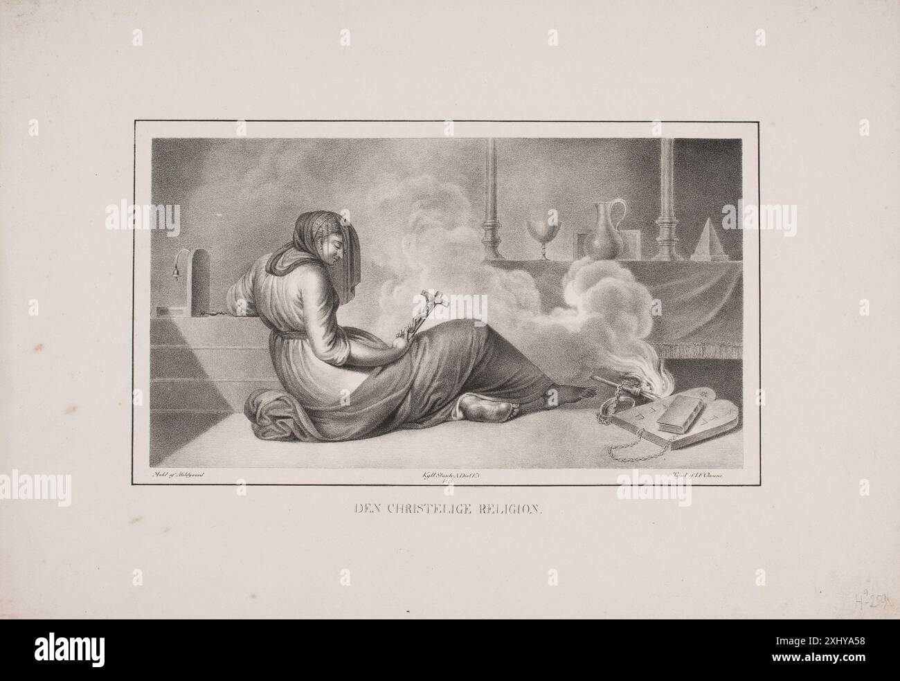A lithograph by J.F. Clemens depicting symbols of the Christian ...