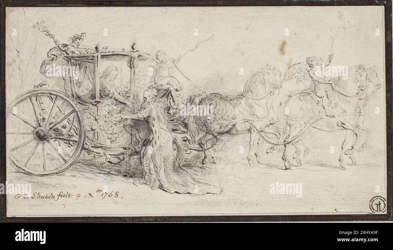 Drawing by Gabriel de Saint-Aubin depicting the arrival of Christian ...