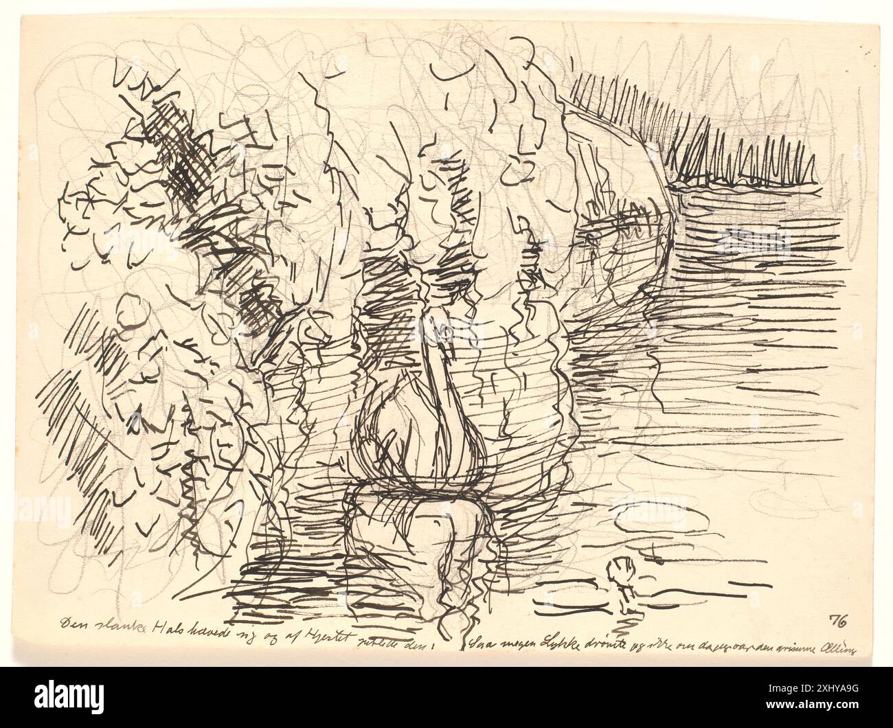 Drawing by Fritz Syberg depicting a figure with a raised slim neck ...