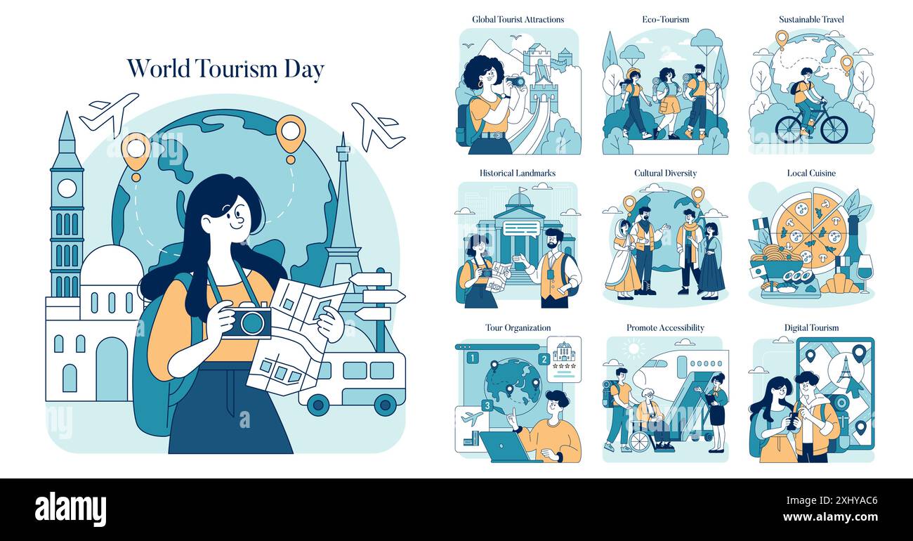 World Tourism Day concept. Celebrating the spirit of travel through ...