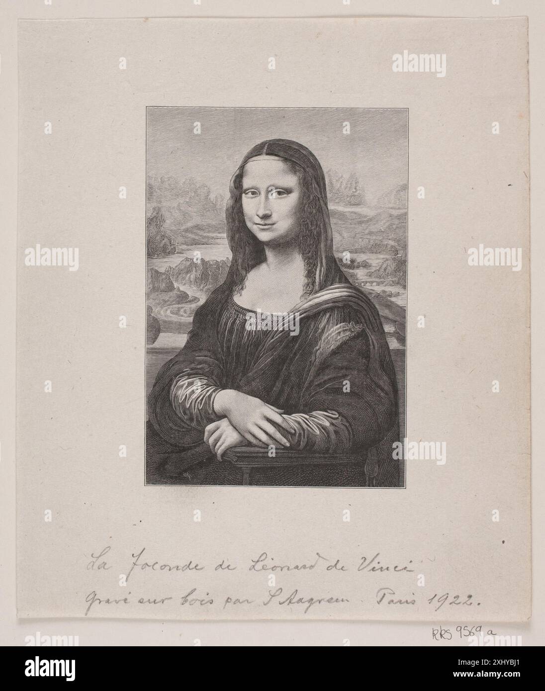 Xylograph by S. Aagren depicting Leonardo da Vinci's Mona Lisa, showing ...