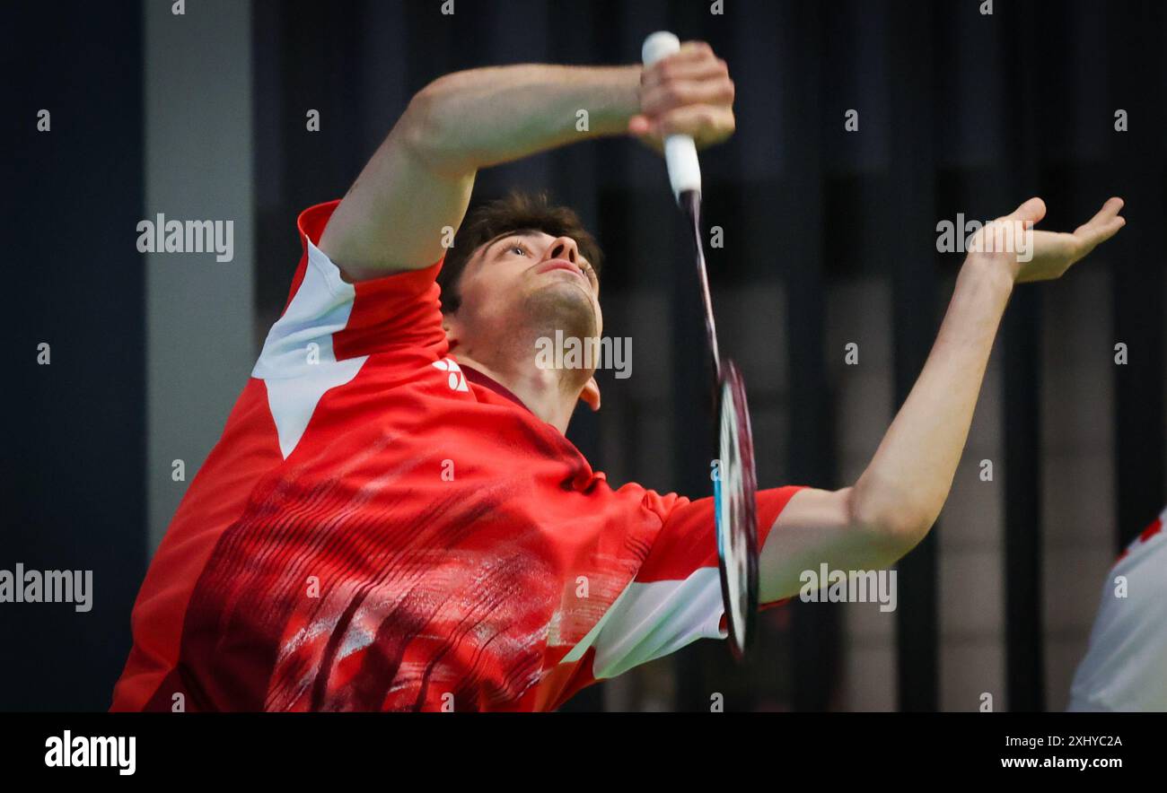Belgian Julien Carraggi pictured in action during a badminton training ...