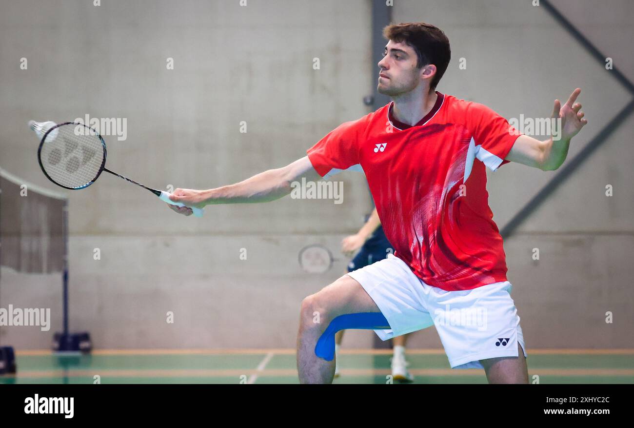 Belgian Julien Carraggi pictured in action during a badminton training ...