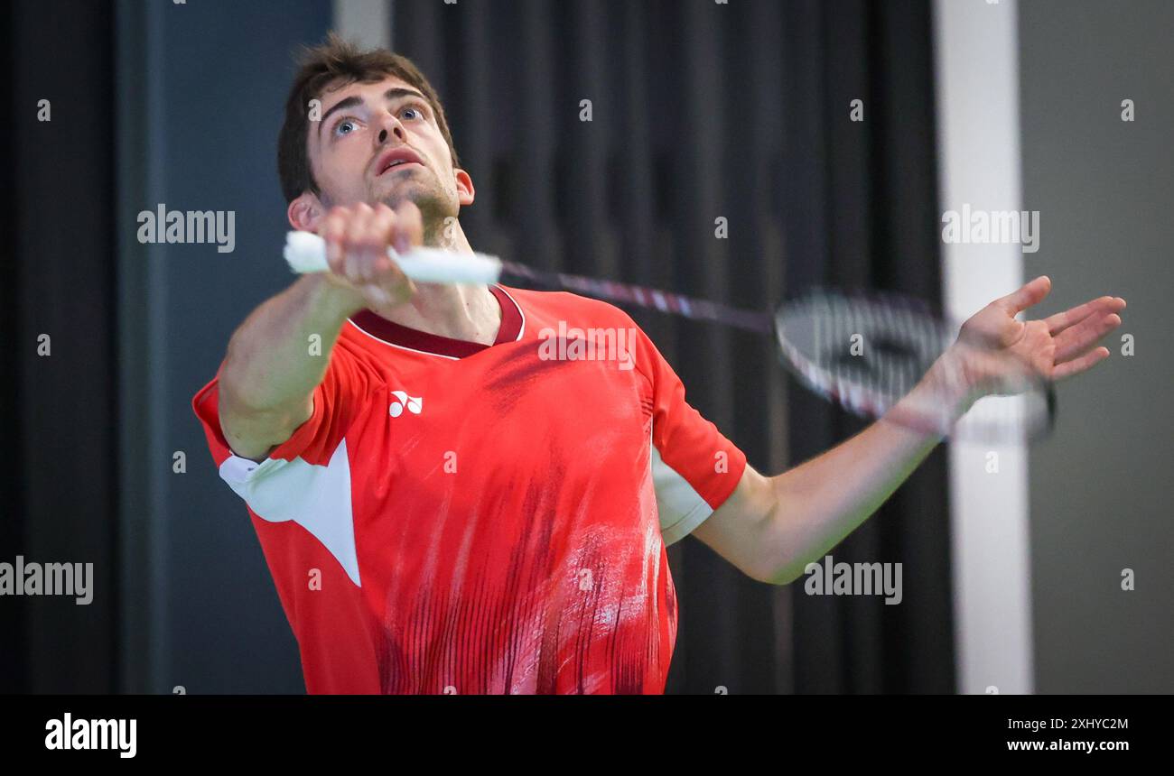 Belgian Julien Carraggi pictured in action during a badminton training ...
