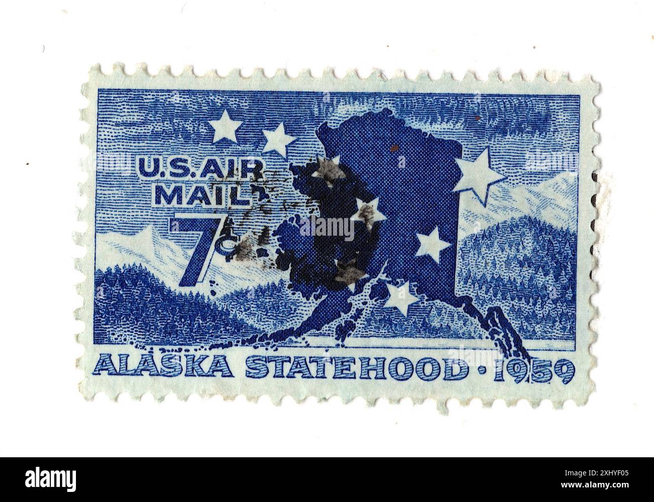 A vintage Alaska Statehood 1959 postage stamp from the USA on a white ...