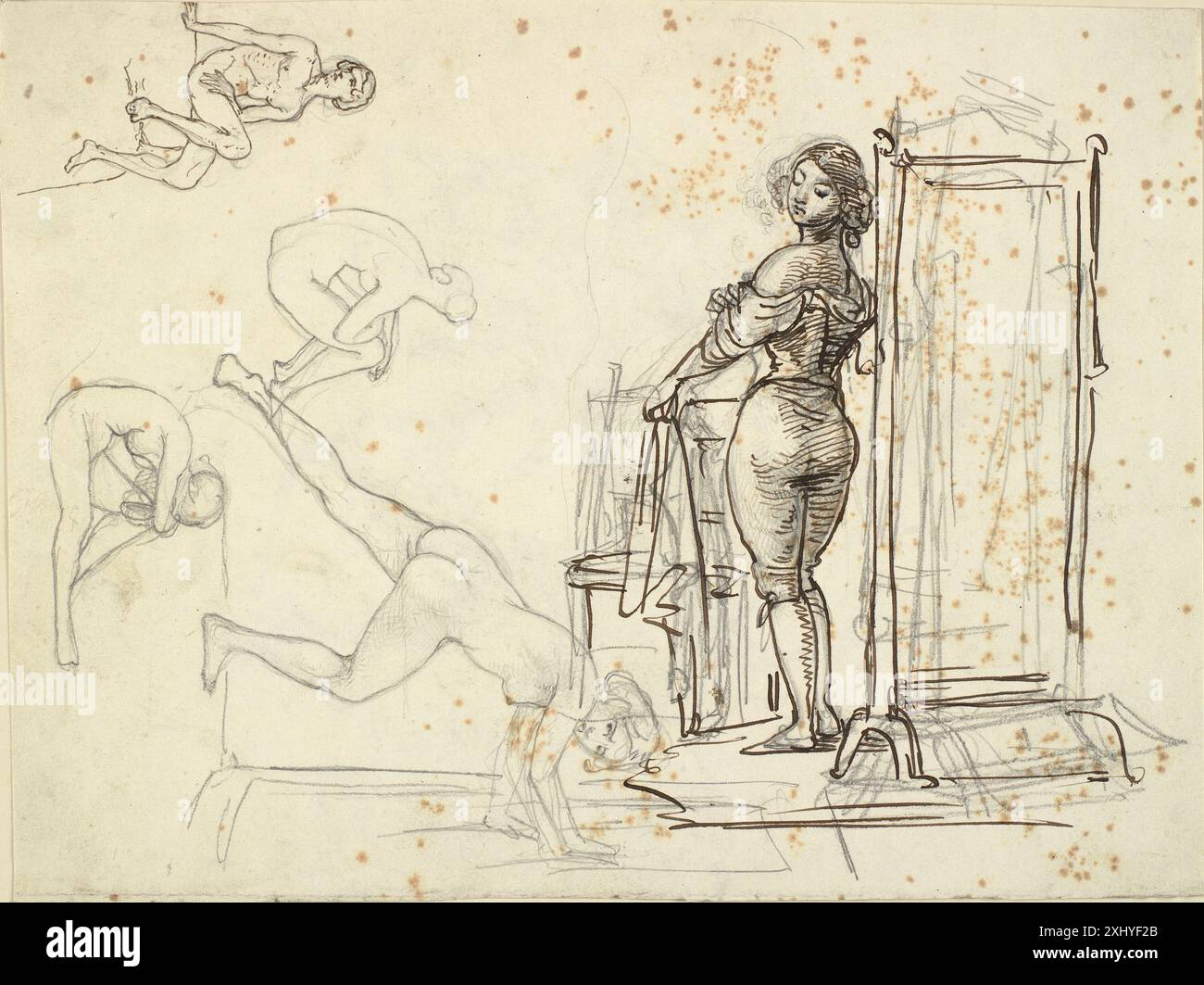 Young girl at the dress and four model studies Marstrand, Wilhelm 1810 ...