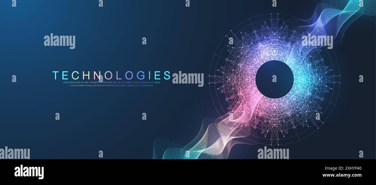 Scientific Vector Illustration Quantum Computer Technology Plexus