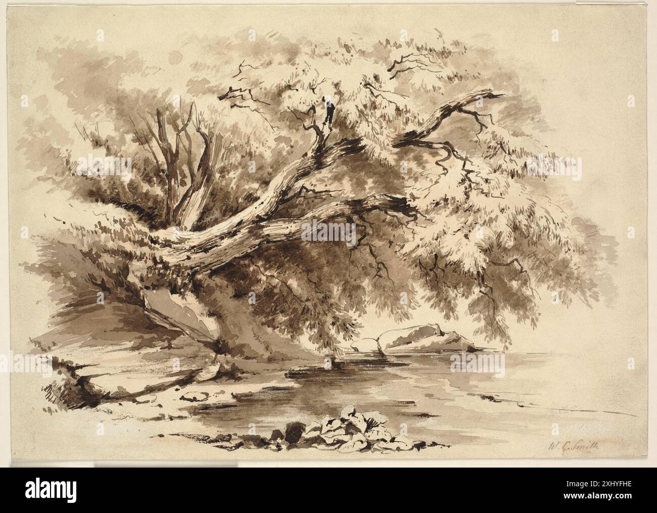 Landscape with trees overhanging a lake Smith, William Collingwood 1815 ...