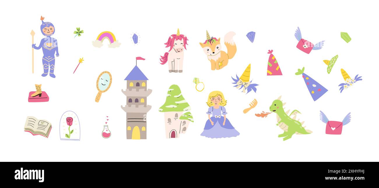 Childrens fairy characters and magic element set. Collection of funny ...