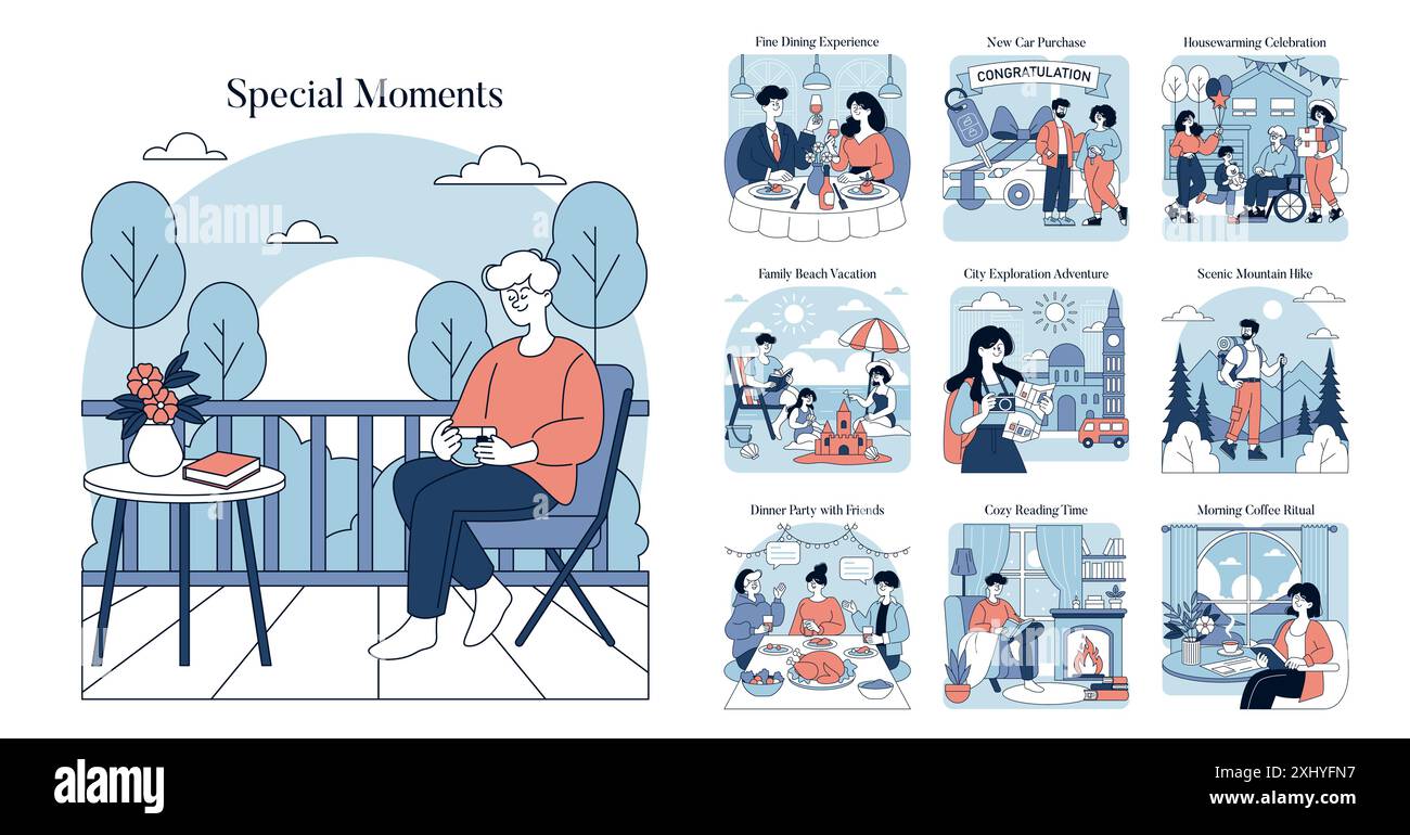 Special Moments set. Illustrations of life's cherished experiences ...