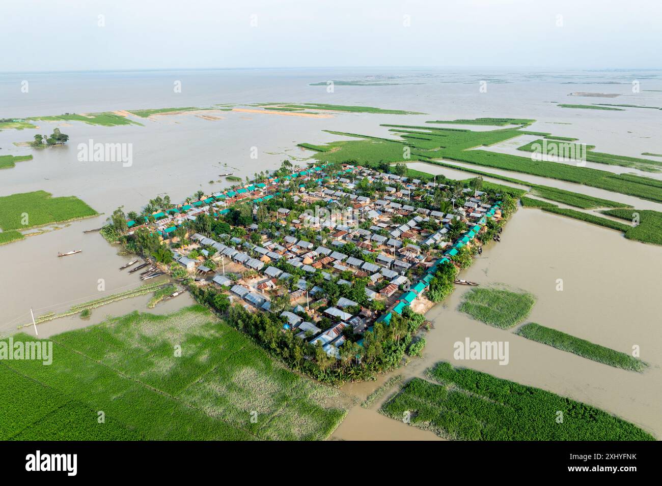Aerial view of flood affected villages in Northern Bangladesh ...