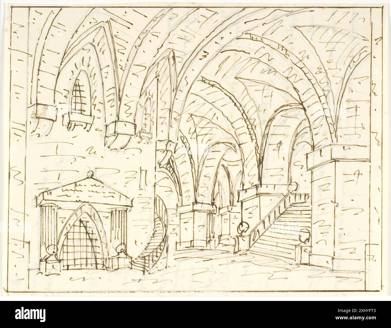 Vaulted room with stairs Wallick, Aron 1779 - 1845 Drawing Hvælvet rum ...
