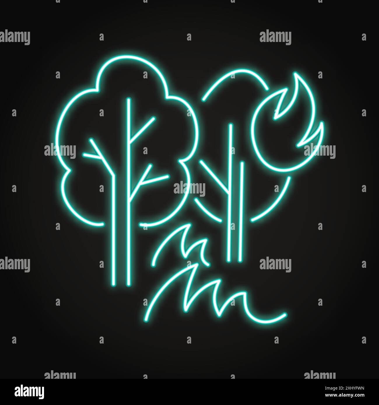 Forest fire neon line icon. Burning trees, wildfire. Vector ...