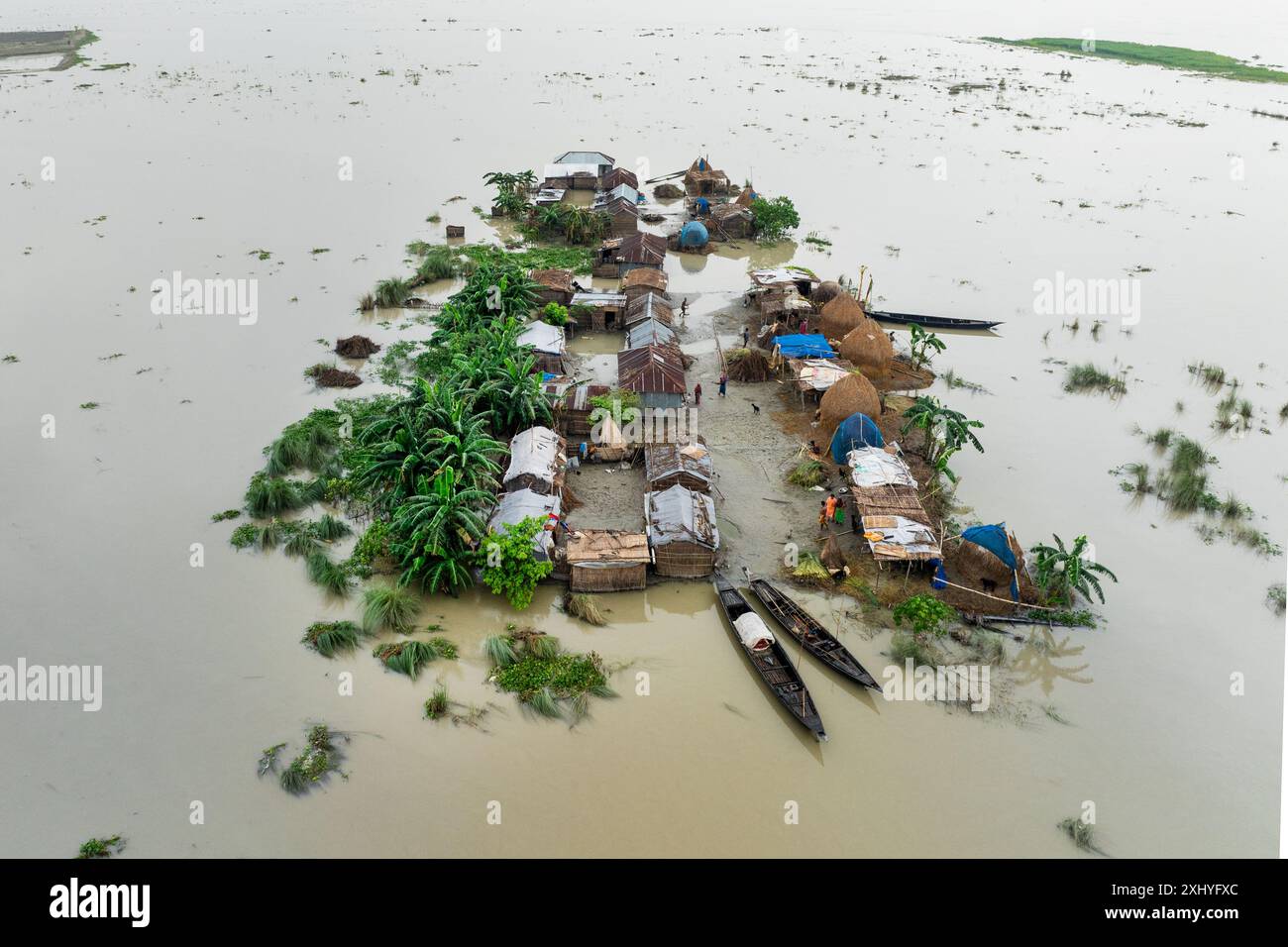 Aerial view of flood affected villages in Northern Bangladesh ...