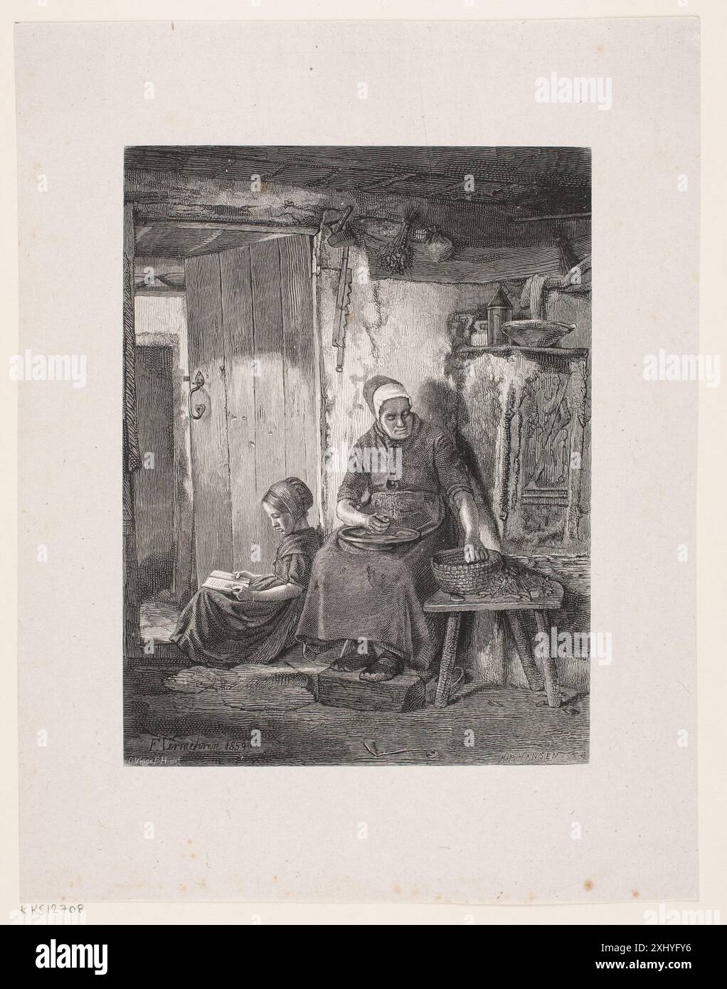 Domestic occupation in a poor peasantestue Hansen, H.P. 1829 - 1899 ...