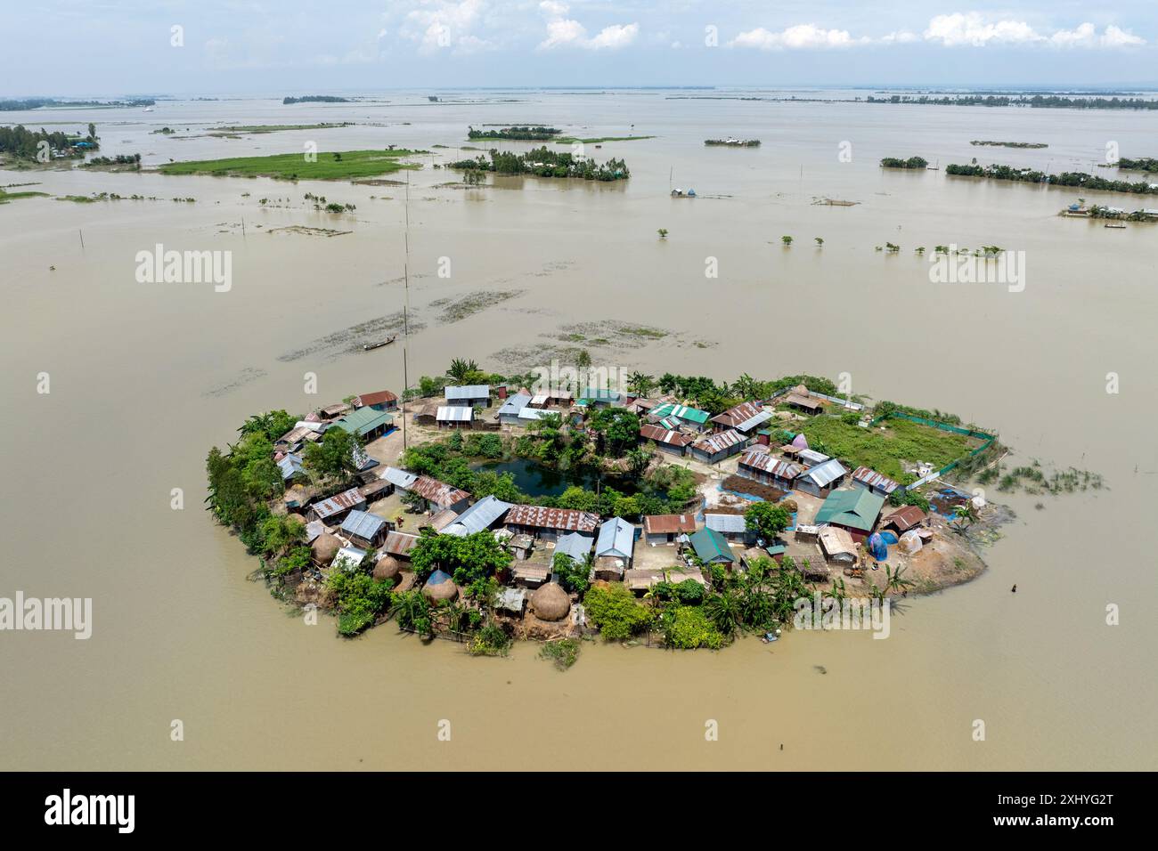Aerial view of flood affected villages in Northern Bangladesh ...