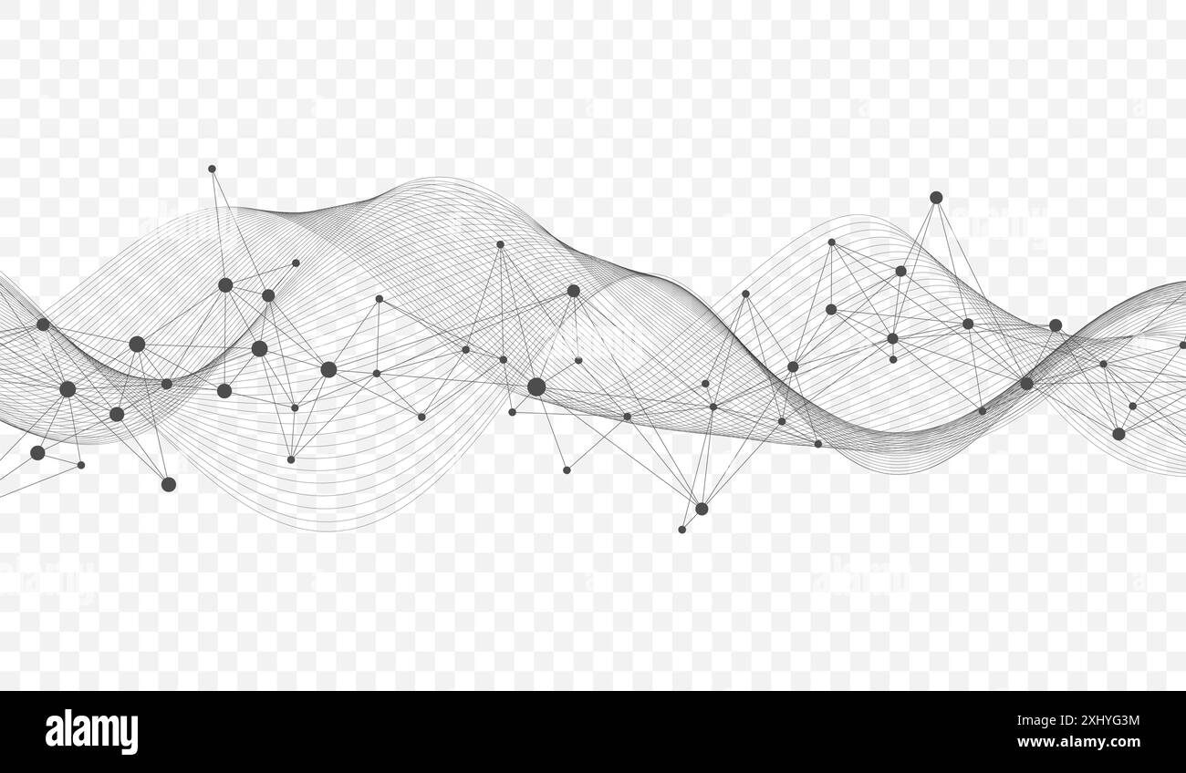 Connecting dots and lines with flowing wavy lines. Abstract geometric plexus style background ...