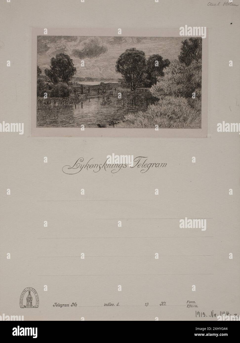 Landscape with lake Holm, Axel 1861 - 1935 Etching, Print Landskab med ...