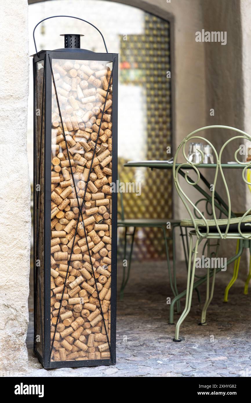 Glass rectangular tower filled with wine corks Stock Photo - Alamy