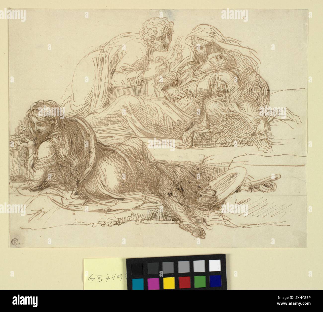 Drawing showing St. John and three Marys at the crucifixion of Jesus ...