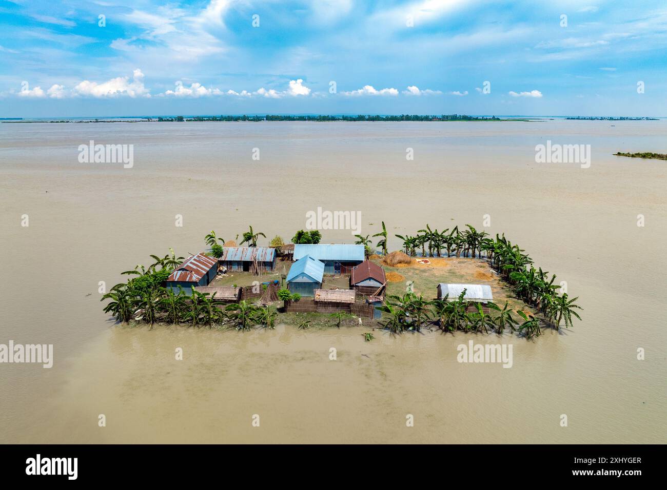 Aerial view of flood affected villages in Northern Bangladesh ...