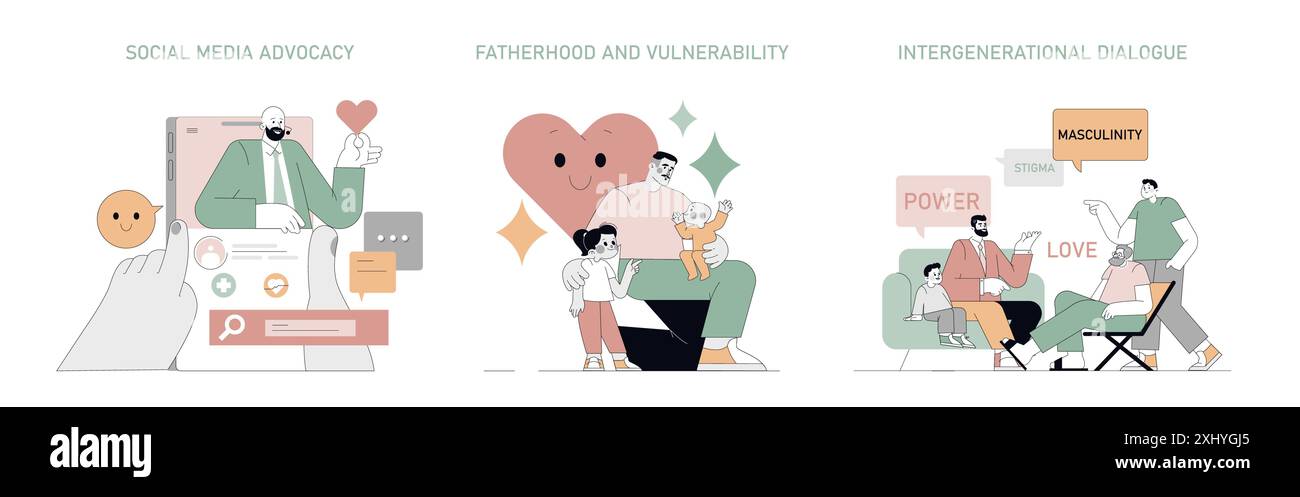 Male vulnerability concept. Illustration set exploring the themes of ...