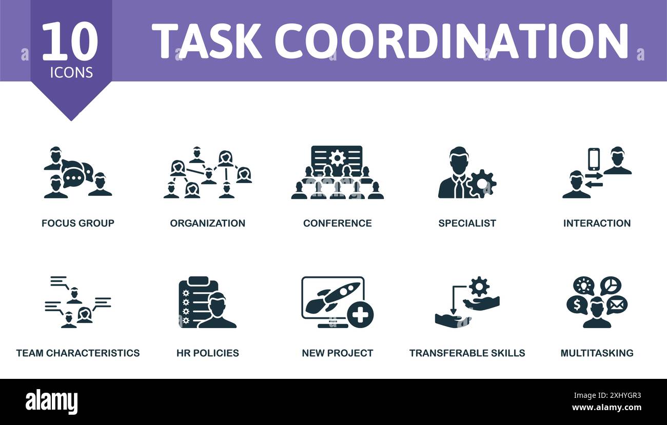 Task Coordination thin line icon set. Focus Group, Organization ...