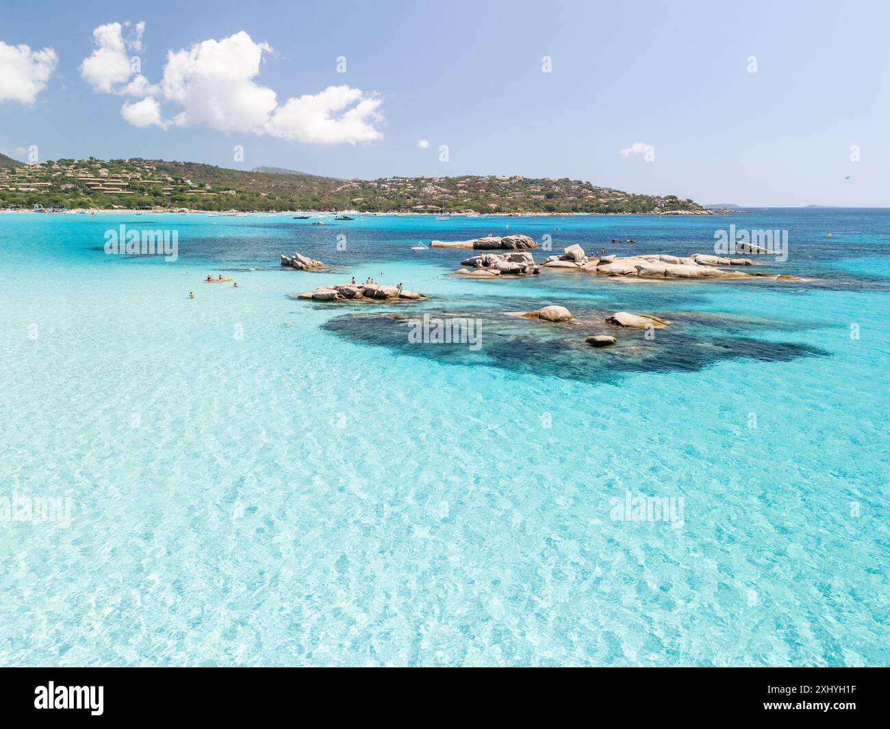 Plage de Santa Giulia beach and coastline Corsica France aerial ...