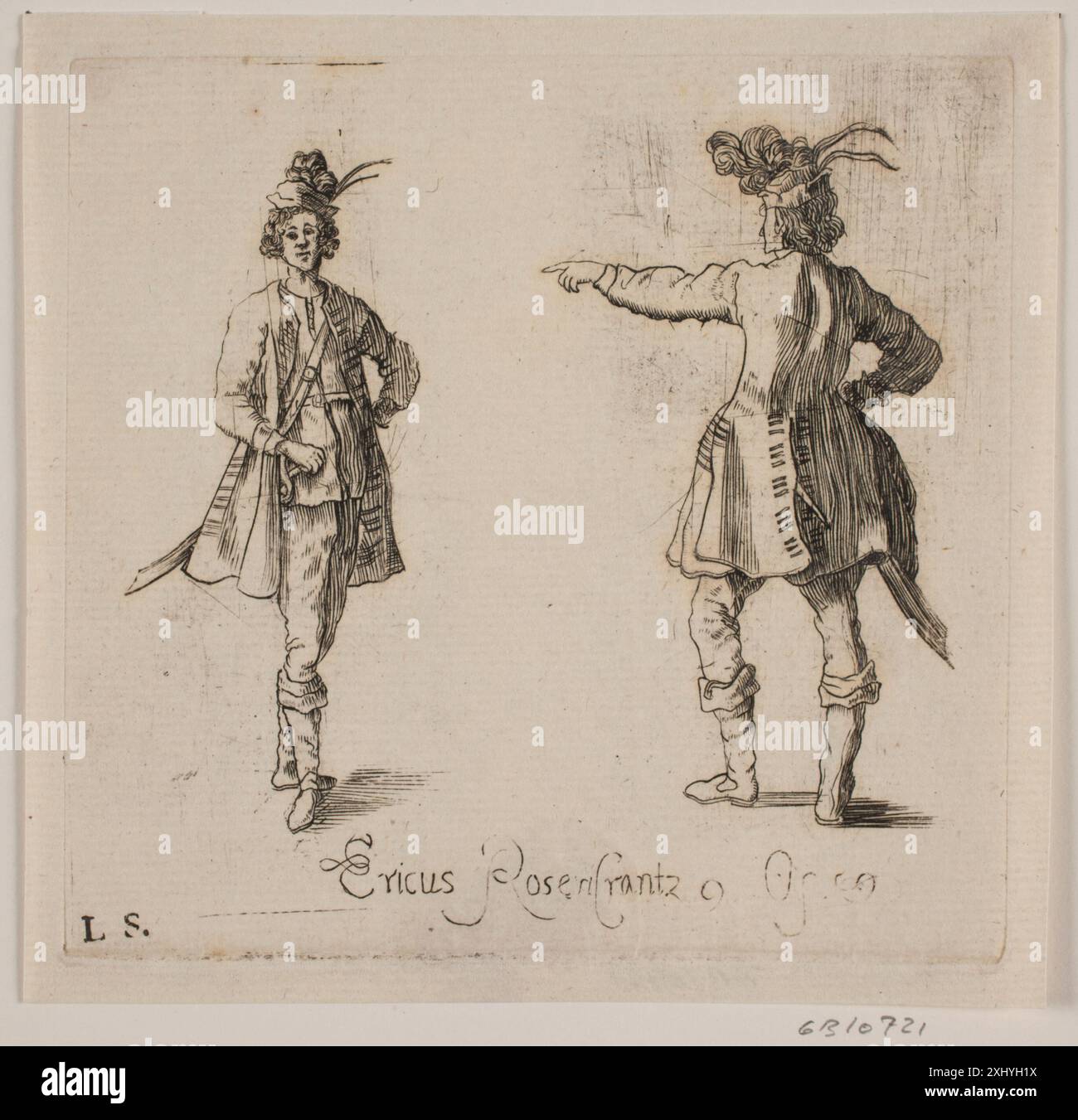An engraving showing two Hungarian figures, created by Erik Rosenkrantz ...