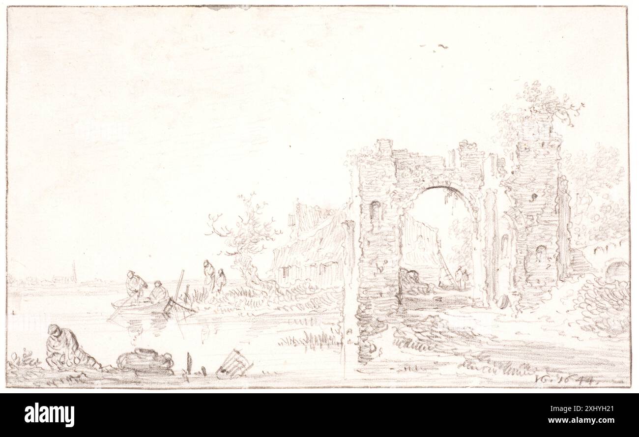 Drawing by Jan Josefsz van Goyen depicting a river landscape with a ...