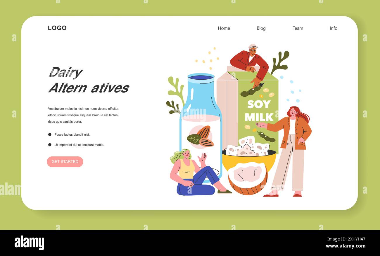 Dairy Alternatives concept. Website landing page design featuring plant ...
