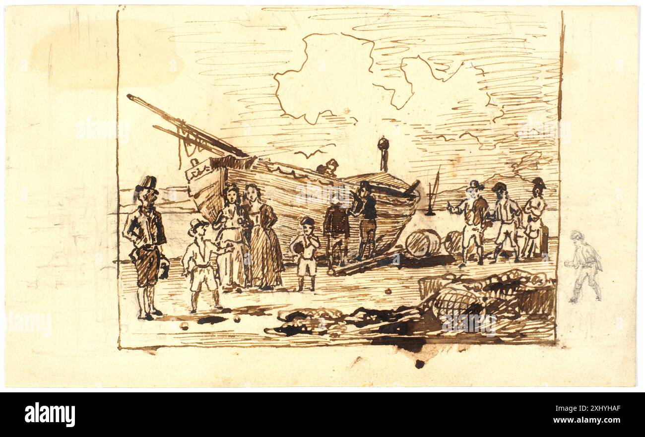 Drawing by Martinus Rørbye showing an Italian beach scene with ...