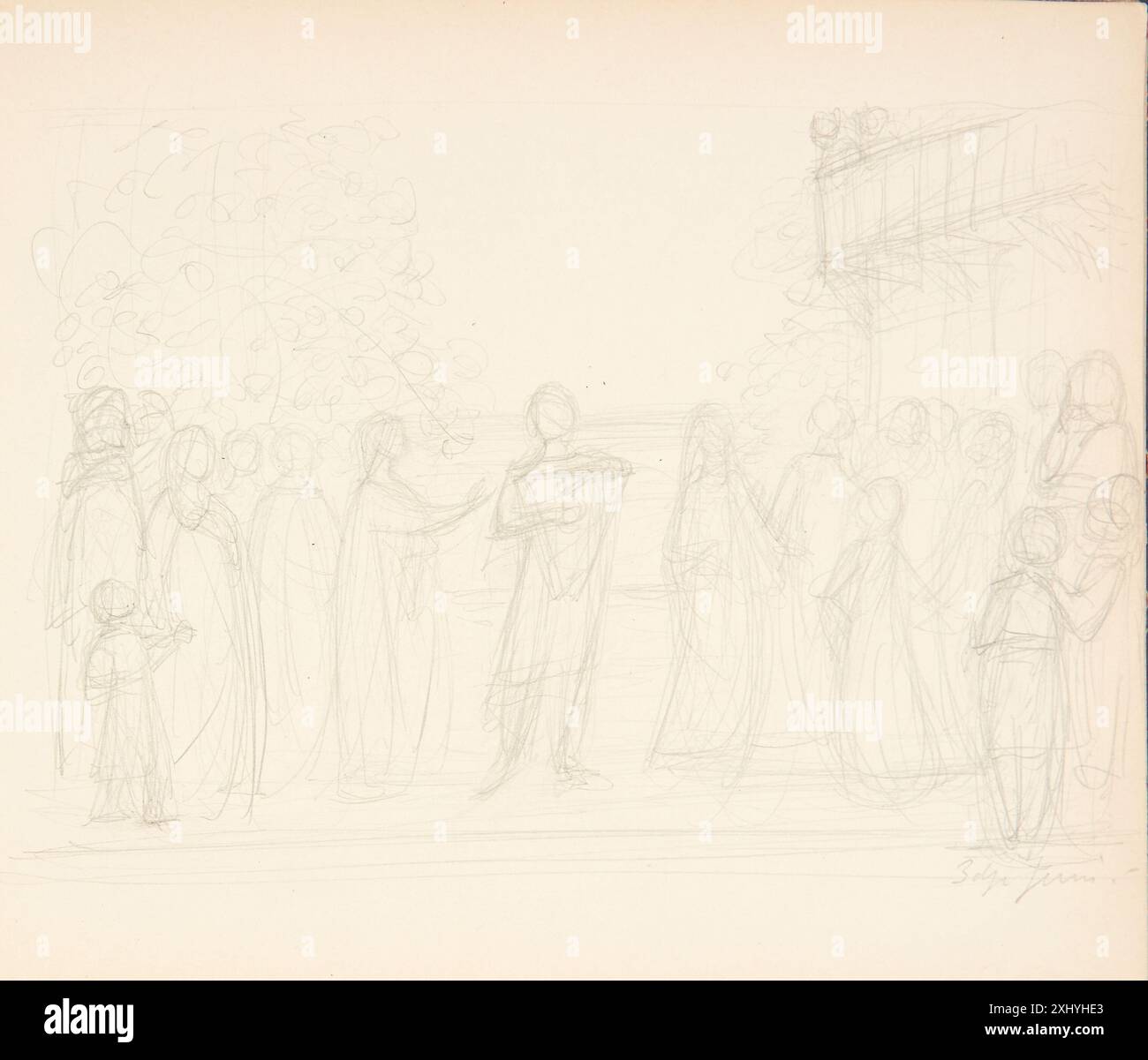 Drawing by Agnes Slott-Møller (1862–1937) showing a draft figure ...