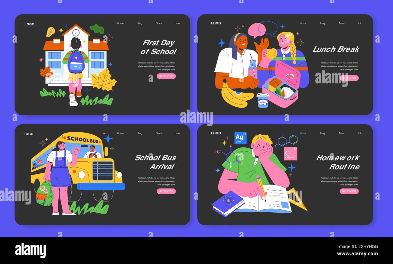 Back to School set. Pupils experiencing school life phases, from ...