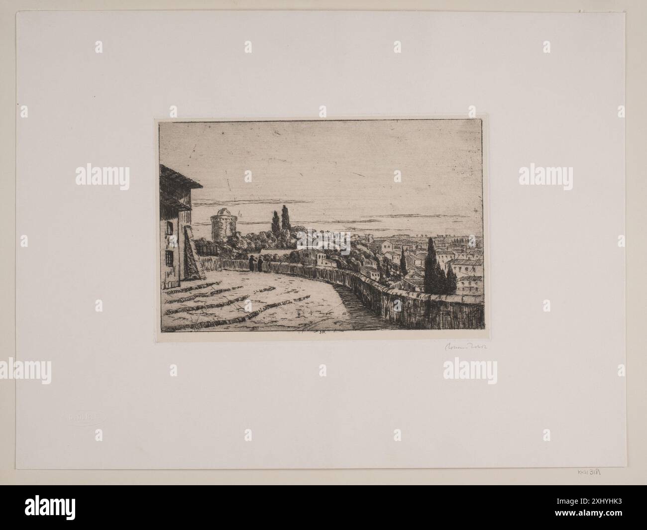An etching by Johan Rohde showing panoramic views of Rome from ...