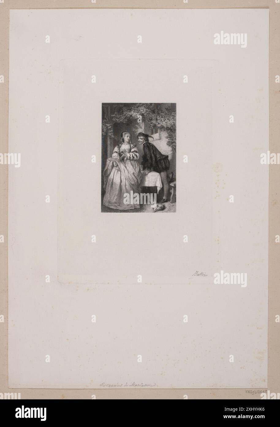 An engraving by Joel Ballin (1822–1885) after Alfred de Musset ...
