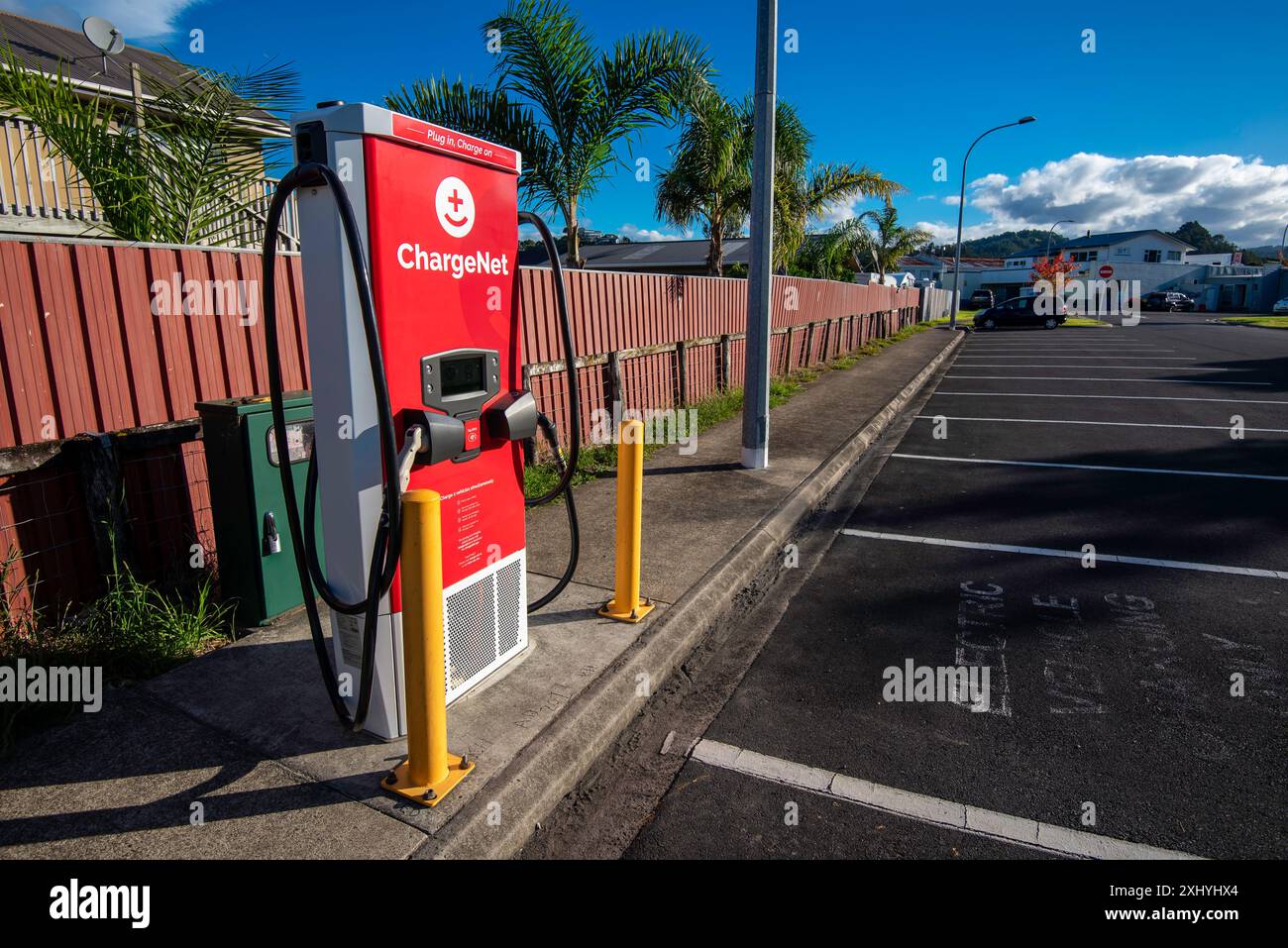 A Chargenet EV car charger in the town of Tairua in the Coromandel ...