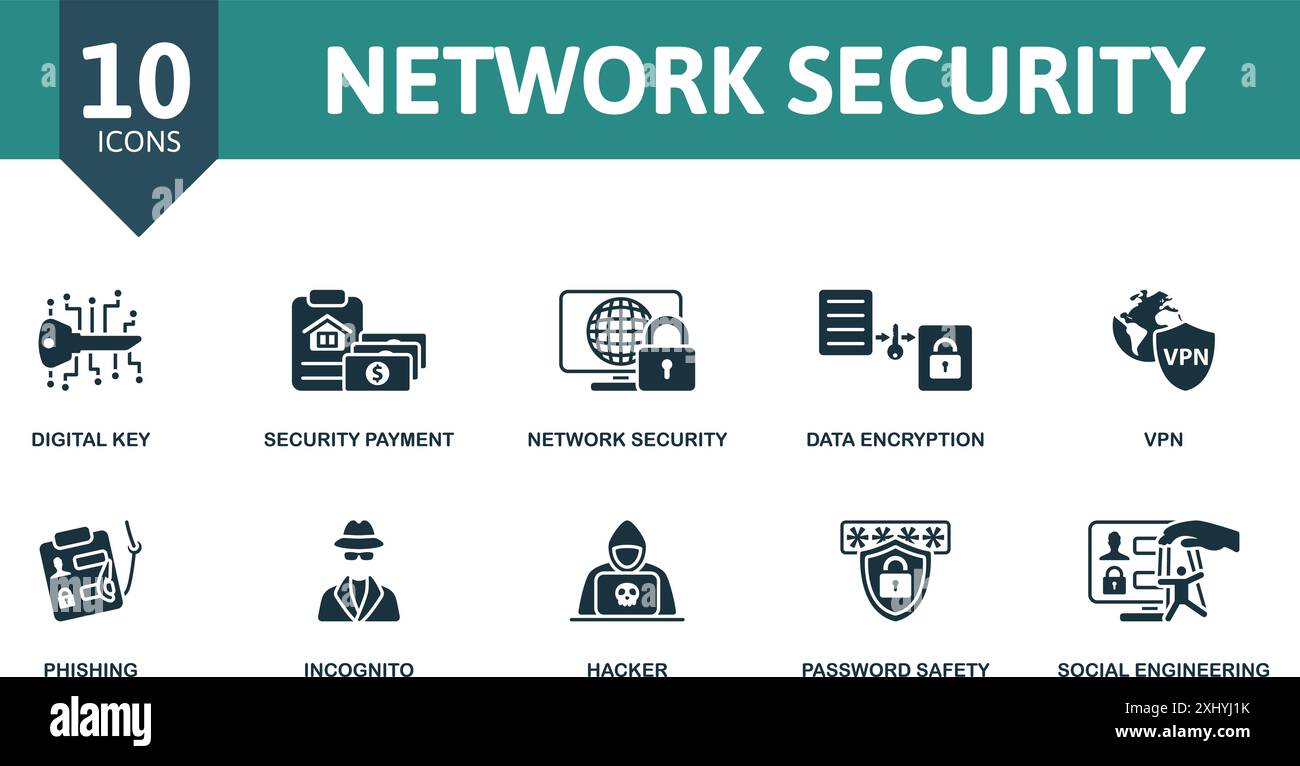 Network Security icon set. Digital Key, Security Payment, Network ...
