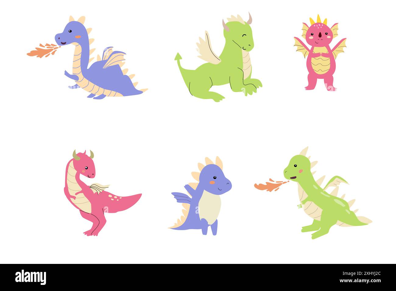 Childrens dragons collection. Fairy cute animals in childish style ...
