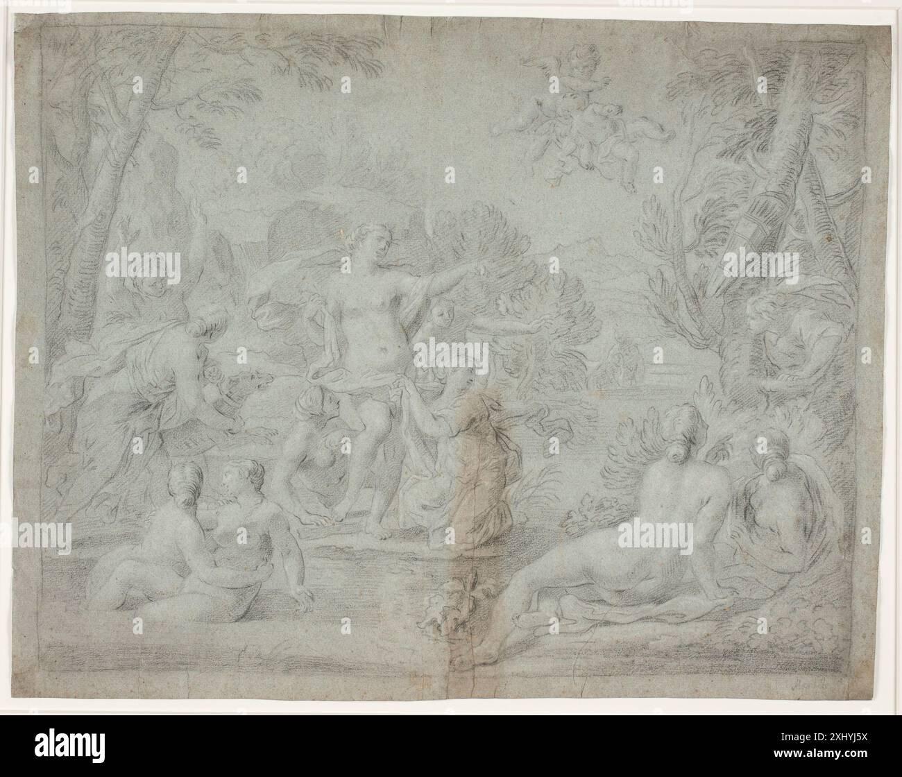 Drawing by Hendrik Krock illustrating the myth of Diana and Actaeon ...